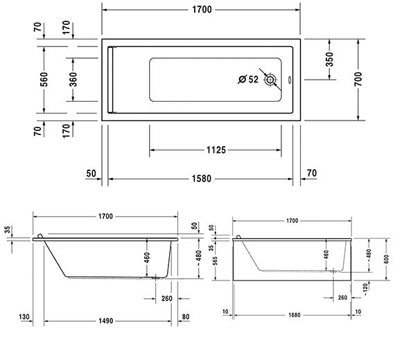 Duravit Starck 1700 x 700mm White Rectangle Bathtub - 700334000000000