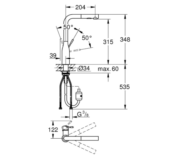 Grohe Essence L Spout Chrome Kitchen Sink Mixer Tap With Pull Out Spray