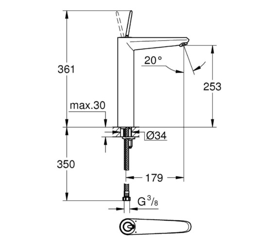 Grohe Eurodisc Joy S Size Half Inch Basin Mixer Tap - 23425000