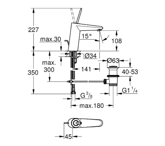 Grohe Eurodisc Joy S Size Half Inch Basin Mixer Tap - 23425000
