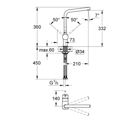 Grohe Minta L Spout Kitchen Sink Mixer Tap - 31375000