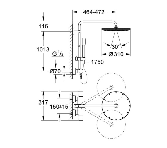 Grohe Rainshower Chrome System With Thermostatic Valve - 27966000