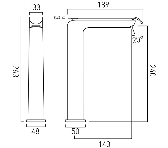 Vado Kovera Extended Chrome Mono Basin Mixer Tap - KOV-100E/SB-C/P