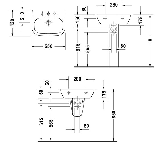 Duravit D-Code 550mm Washbasin With 1 Tap Hole And Overflow - 23105500002