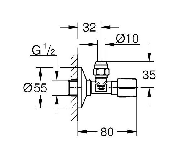 Grohe Chrome Angle Valve 1-2 Inch X 3-8 Inch