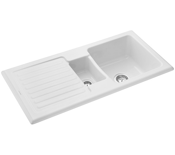 Rangemaster Rustic 1000 x 500mm White 1.5 Bowl Fire-Clay Ceramic Inset ...