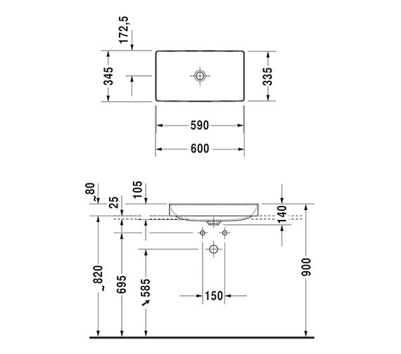 Duravit DuraSquare 600 x 345mm Ground Wash Bowl - 2355600000