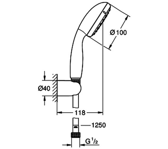 Grohe New Tempesta 100mm Chrome 2 Spray Pattern Handset With Wall Holder