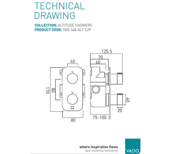 Vado Tablet Altitude Vertical 1 Outlet Concealed Chrome Thermostatic Valve