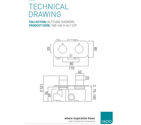 Vado Tablet Altitude Vertical 1 Outlet Concealed Chrome Thermostatic Valve