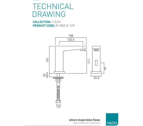 Vado Itech Life Infra-Red Deck Mounted Chrome Mono Basin Mixer Tap