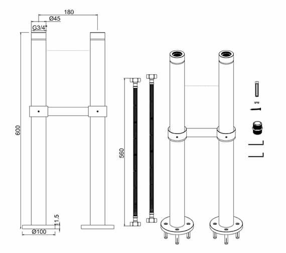 Burlington Stand Pipes Including Horizontal Support Bar - W7