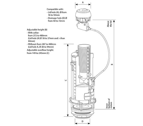 Siamp Optima 50 Dual Flush Valve With Cable And Chrome Button | 32500210