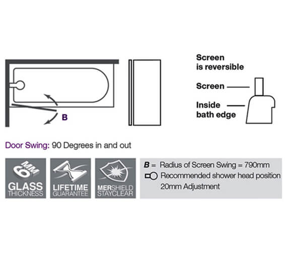 Merlyn Ionic Single Curved Bath Screen 800 x 1500mm - MB1
