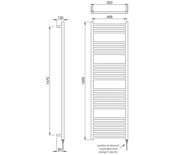 Vogue Chube 500mm Width Stainless Steel Straight Towel Rail - MD035 ...