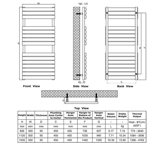 Reina Helin 500mm Wide Stainless Steel Designer Radiator - RNS-HLN5080P.