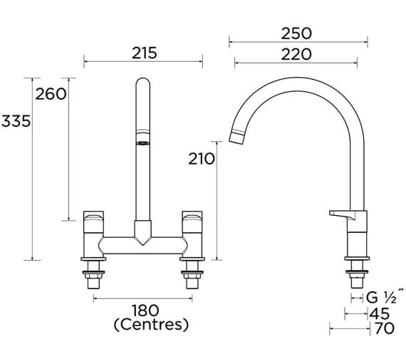 Bristan Quest Deck Mounted Chrome Kitchen Sink Mixer Tap