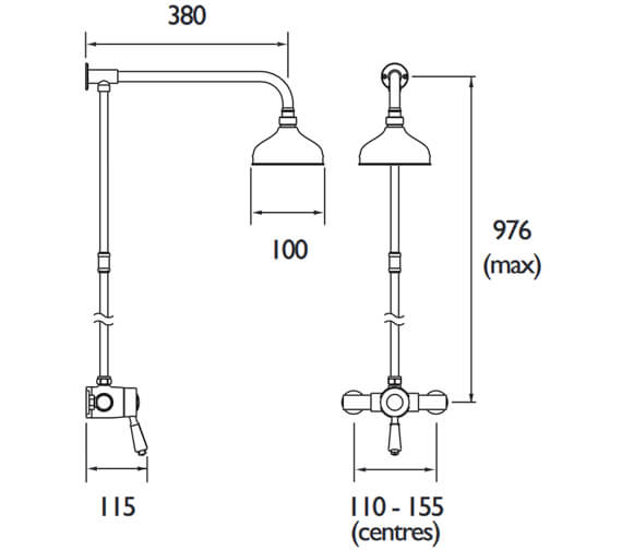 Bristan Colonial Thermostatic Chrome Shower Valve With Rigid Riser Kit