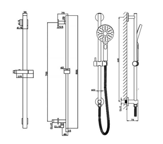 RAK Round Slider Rail Shower Kit With 3 Function Handset and Integral ...