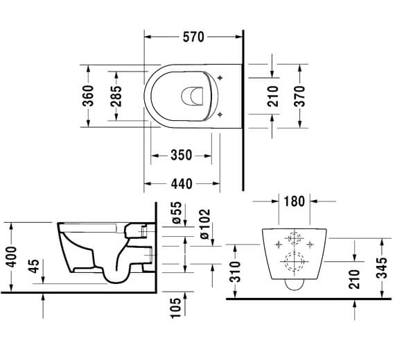 Duravit Me-By-Starck Rimless Wall Mounted Toilet - 2529090000