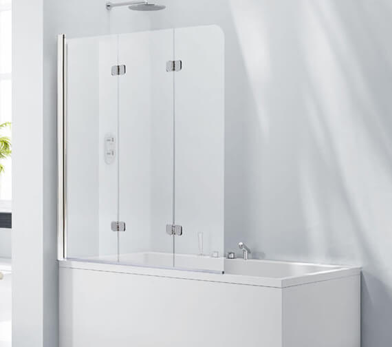 Aquaglass 6mm 3 Fold 1200 x 1400mm Frameless Bath Screen - BE611628L