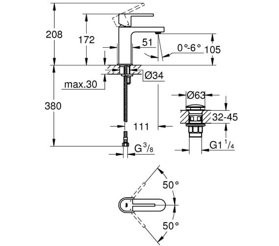 Grohe Plus 1-2 Inch S-Size Chrome Basin Mixer Tap