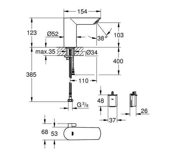 Grohe Bau Cosmopolitan E Infra-Red Electronic Basin Tap
