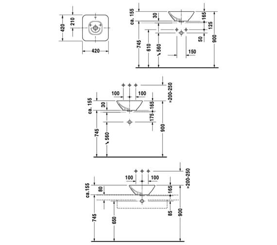Duravit Bacino 420mm Square Wash Bowl - 0333420000.