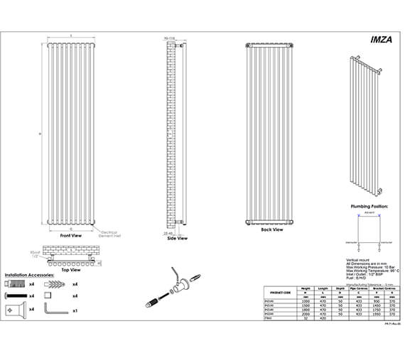 Aeon Imza 470mm Wide Wall Mounted Stainless Steel Radiator | IMZ100-S