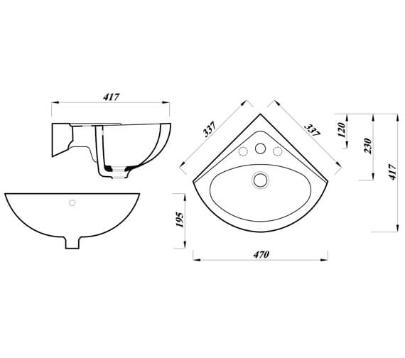 Lecico Atlas 470mm Wide Corner White Basin - ASWHCBA1