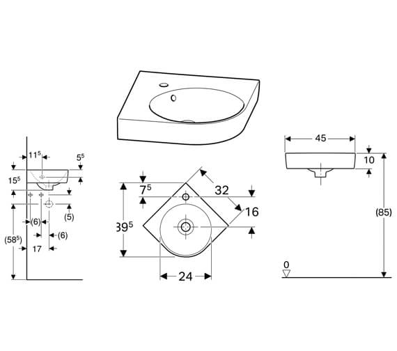 Geberit Selnova Compact Corner Handrinse Basin - 501.519.00.6