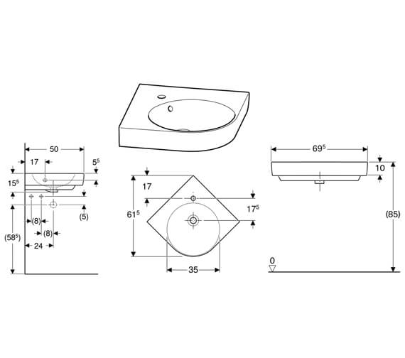 Geberit Selnova Compact Corner Handrinse Basin - 501.519.00.6