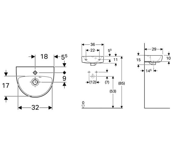 Geberit Selnova Round 360 x 290mm Handrinse Washbasin White - 501.406.00.6