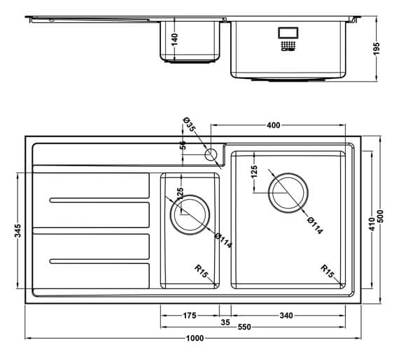 1810 Company Forza Duo 150i Satin 1000 x 500mm 1.5 Bowl Kitchen Sink