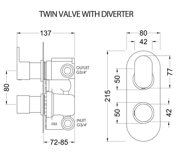 Hudson Reed Reign Round Twin Concealed Thermostatic Valve Chrome - REI3410