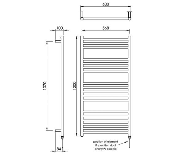 Vogue Chube 600mm Wide Stainless Steel Straight Towel Rail - MD035 ...