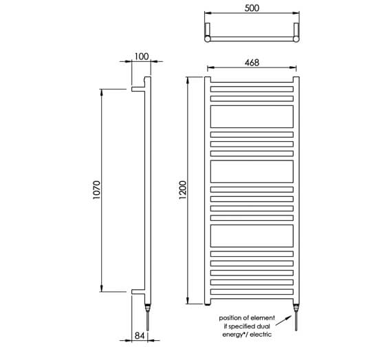 Vogue Chube 500mm Wide Stainless Steel Straight Towel Rail - MD035 ...