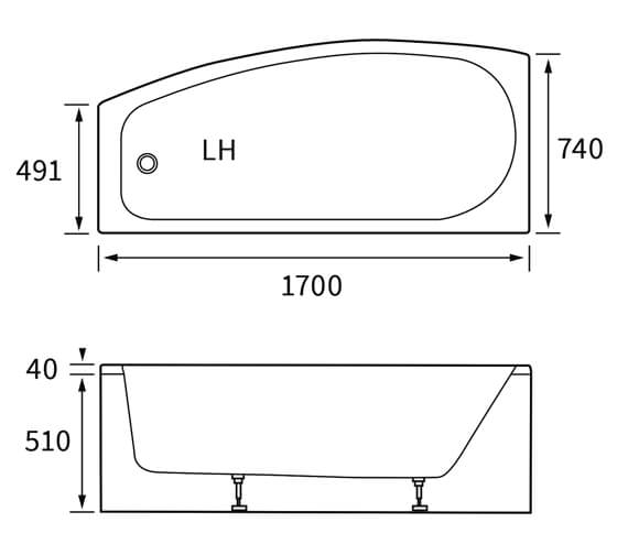 Joseph Miles Marley Space Saver 1700 x 740mm 0 Tap Hole Single Ended ...