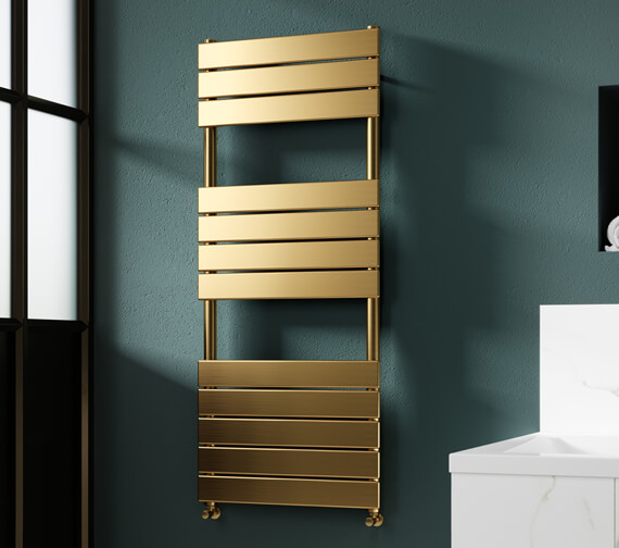 Nuie Piazza 500 x 1213mm Brushed Brass Square Flat Steel Towel Radiator ...