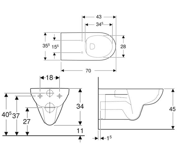 Geberit Selnova Comfort Large Projection Wall-Hung Rim-Free WC