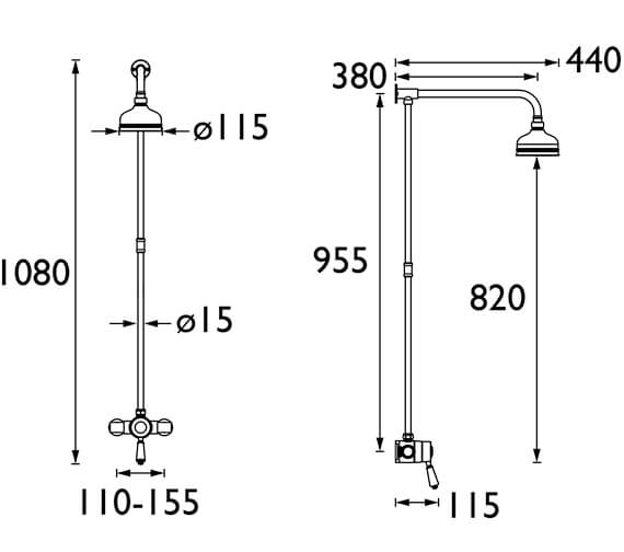 Bristan Colonial Thermostatic Chrome Shower Valve With Rigid Riser Kit