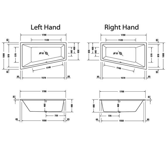 Duravit No.1 1700 x 1000mm Trapezoidal Corner Bath With Backrest Slope ...