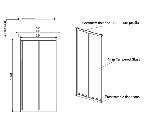 Kartell K-Vit KV6 1850mm High Bi-Fold Shower Door