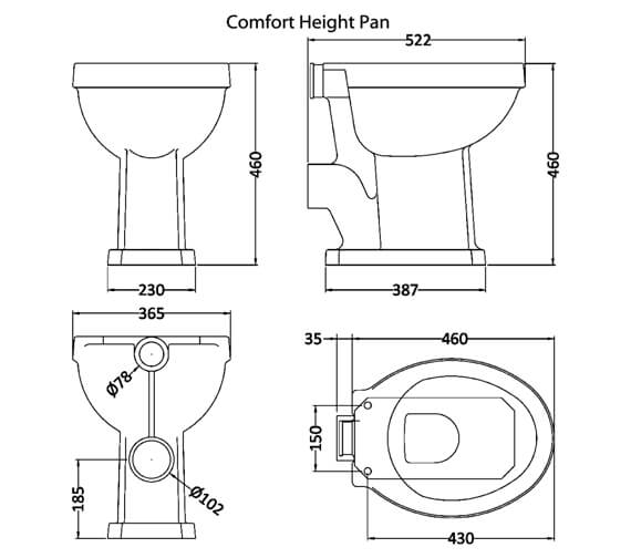 Hudson Reed Richmond Low-Level WC Pan With Cistern And Flush Pipe Kit ...