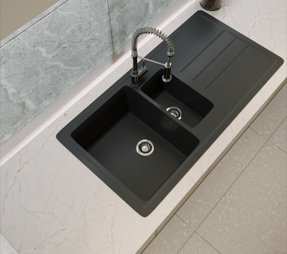 Carron Phoenix Janus 150 Graphite 1.5 Bowl Inset Kitchen Sink - 114. ...