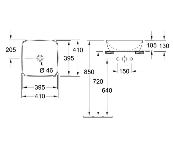 Villeroy And Boch Artis 410mm White Alpin Square Surface Mounted Washbasin