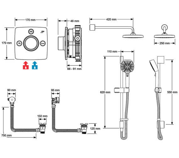 Mira Evoco Triple Outlet Thermostatic Mixer Shower Set - 1.1967.009.