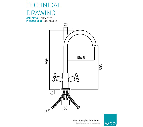 Vado Elements Stainless Steel Mono Kitchen Sink Mixer Tap