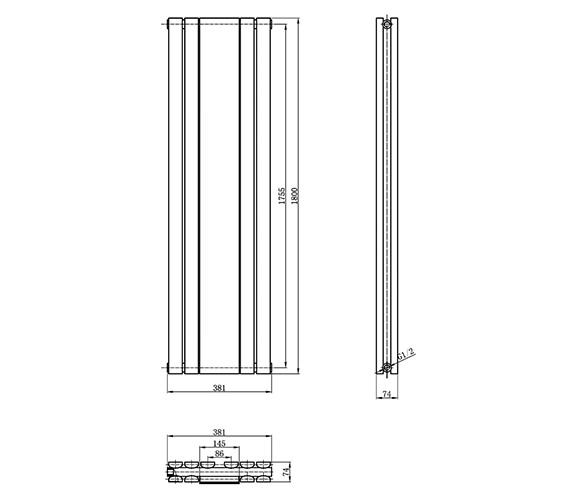 Hudson Reed Sloane 381 x 1800mm Double Panel Radiator With Mirror - HLW64