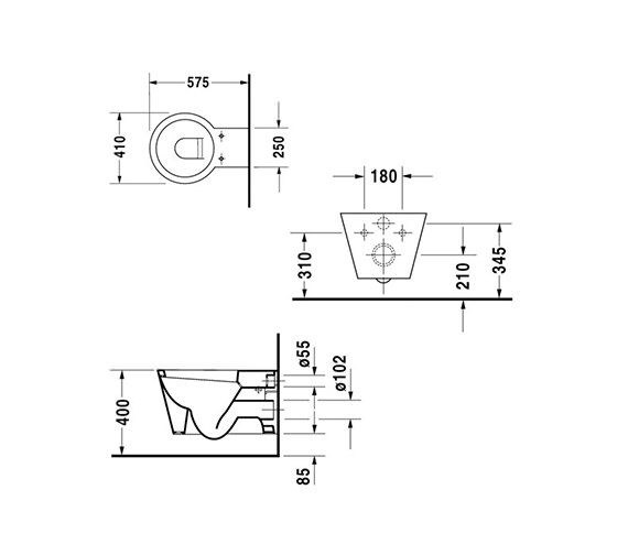 Duravit Starck 1 White Wall Mounted Toilet With Seat And Cover